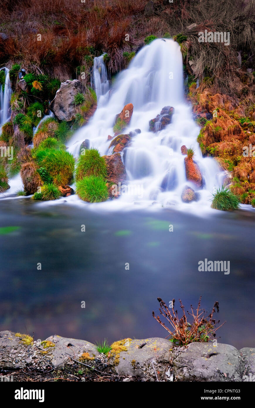 Thousand Springs Idaho with a stone wall and weed Stock Photo - Alamy