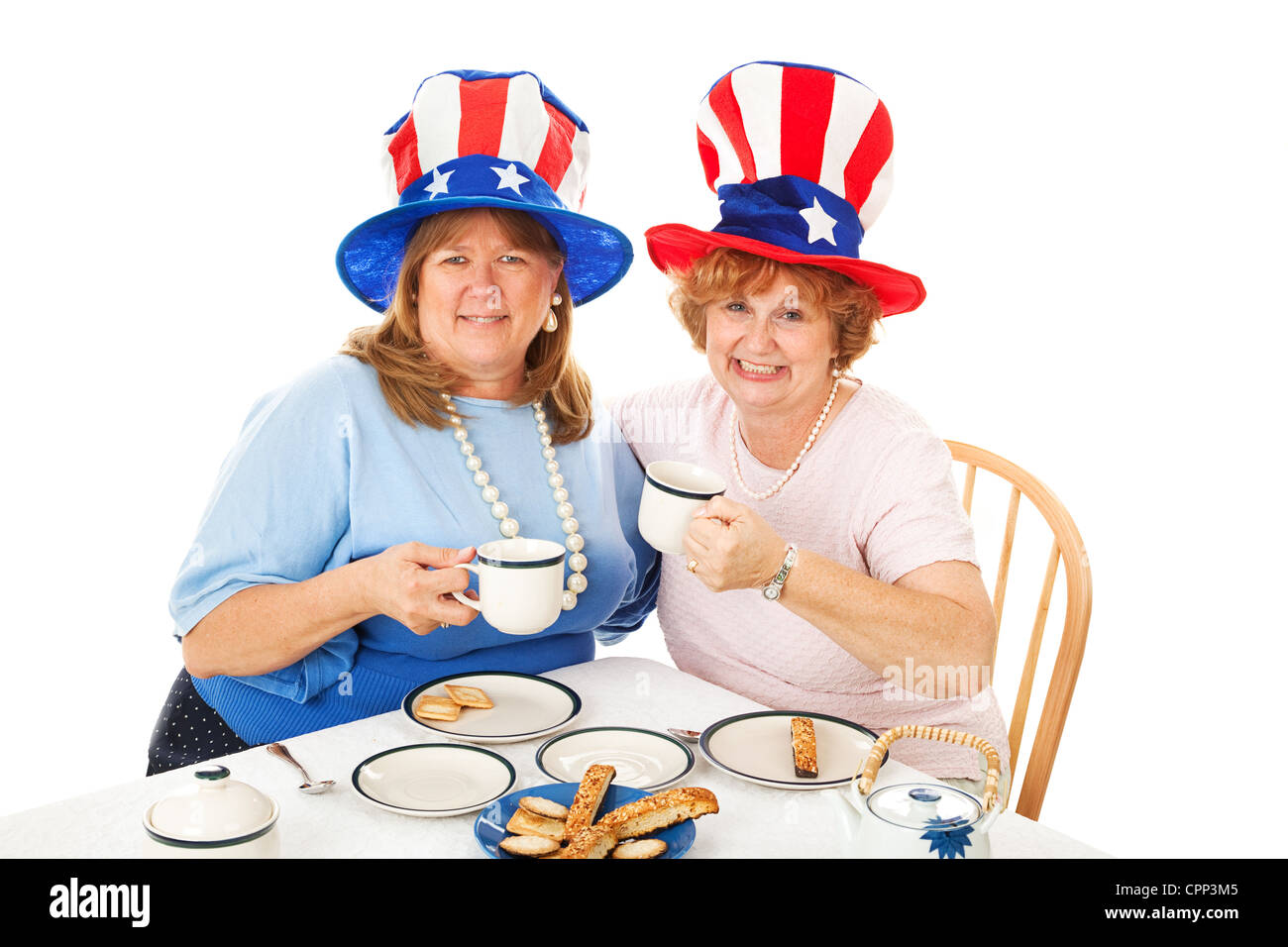 Conservative American voters sitting down to an actual tea party. White ...