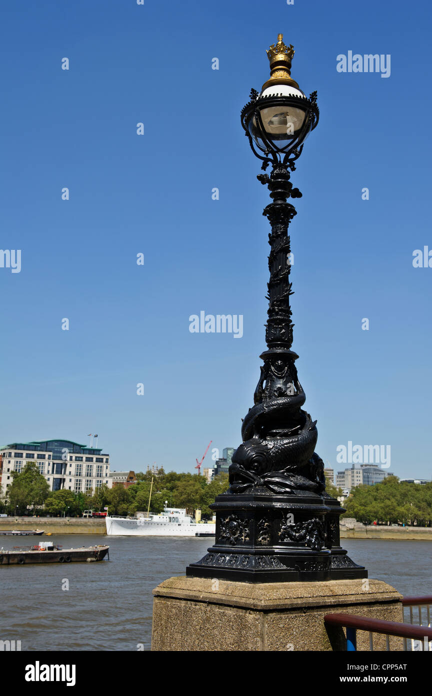 Ornate street lamp post by Thames river, London, United Kingdom Stock ...