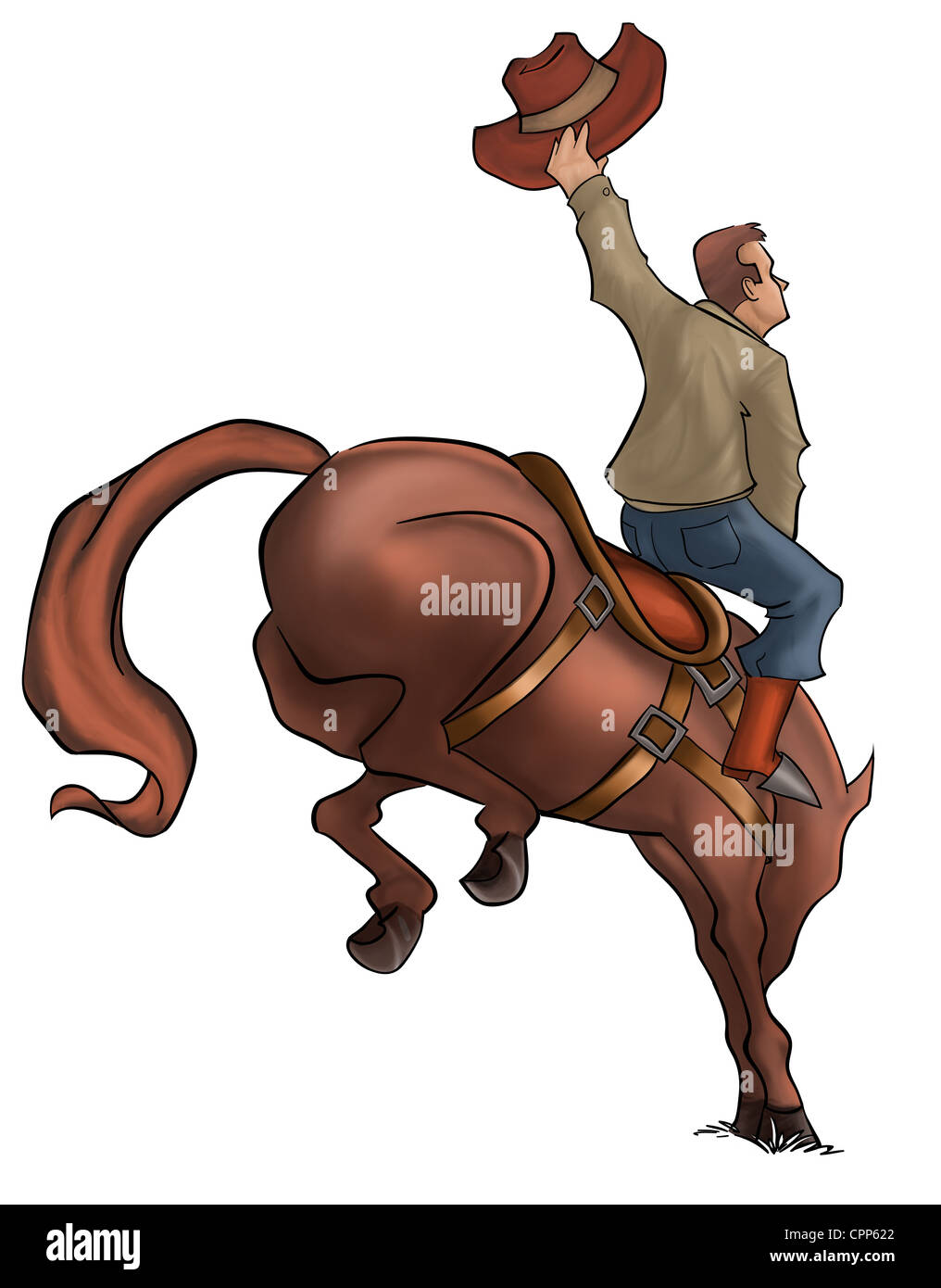 cowboy in a horse jumping Stock Photo - Alamy