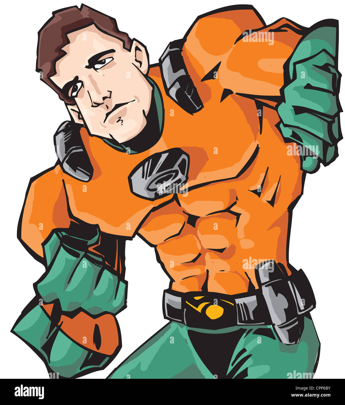 Illustration of a technology superhero. Isolated against a white ...