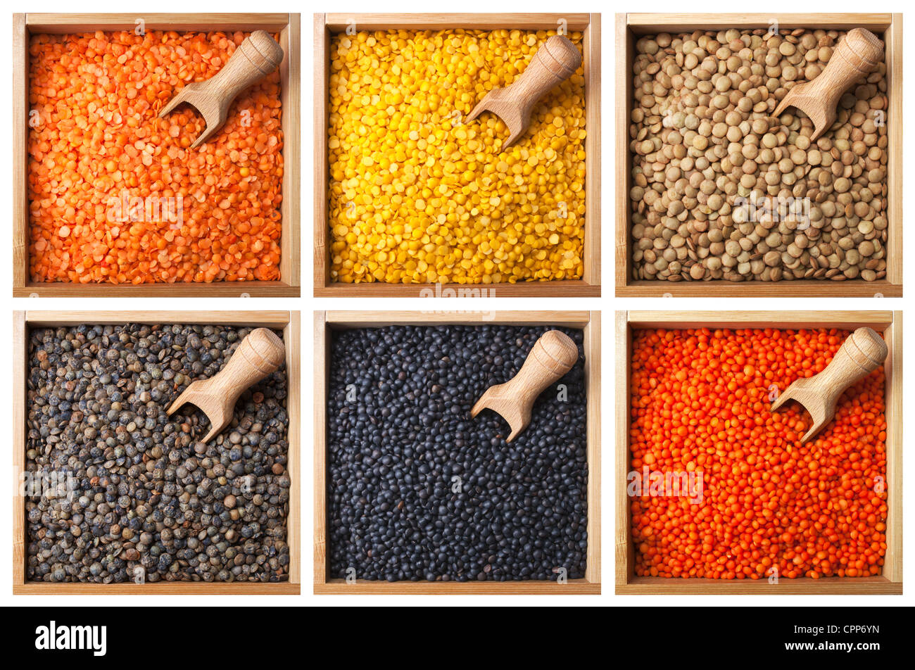 Collection of lentils in a wooden boxes Stock Photo - Alamy