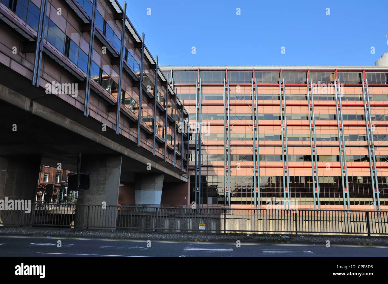 The Tay House office block on the left was built over over the M8 ...