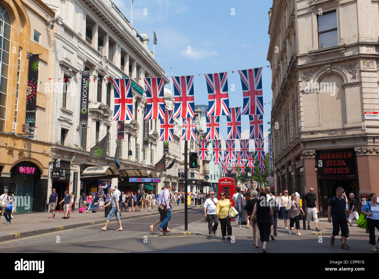 Union Jack flags on display in Central London during the Queen's ...