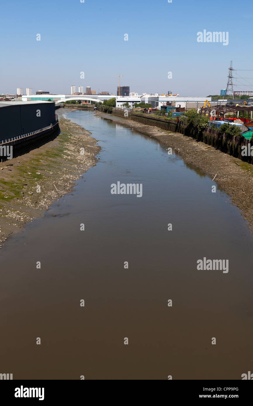 The River Lea from a bridge on the East India Dock Road (A13), London ...