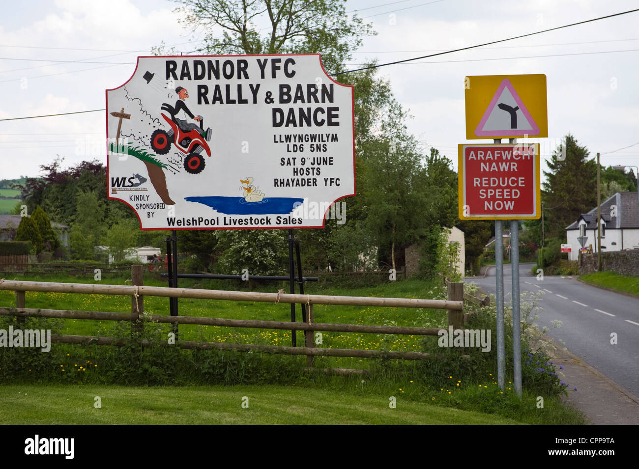 Sign for RADNOR YFC RALLY AND BARN DANCE in village of Painscastle ...