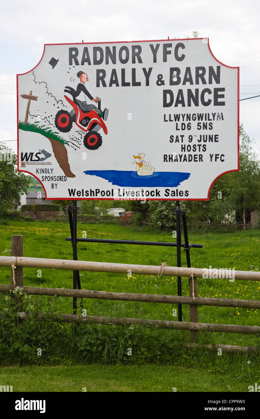Sign for RADNOR YFC RALLY AND BARN DANCE in village of Painscastle ...