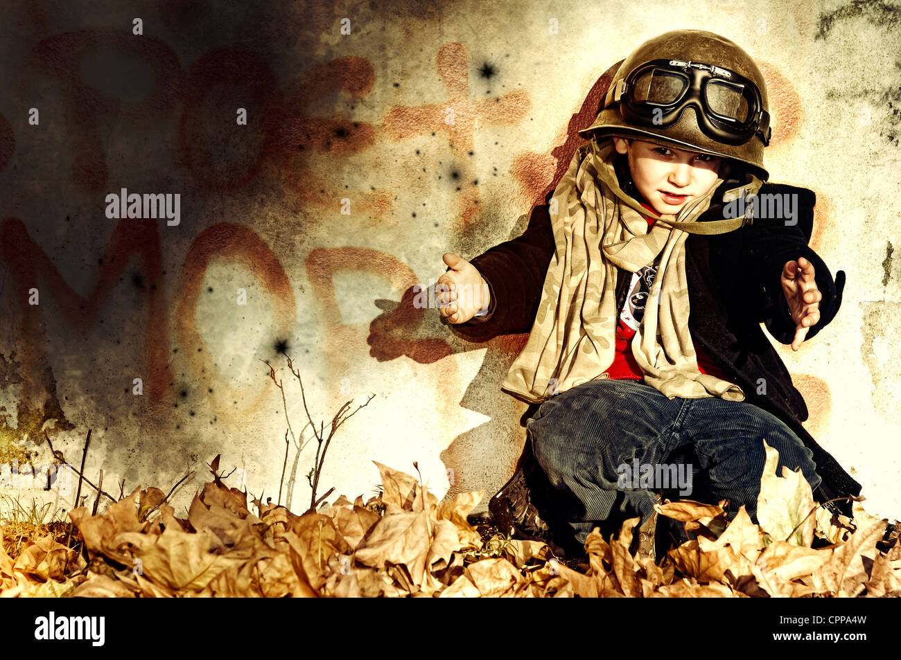 Young boy in a war zone crying for help Stock Photo - Alamy