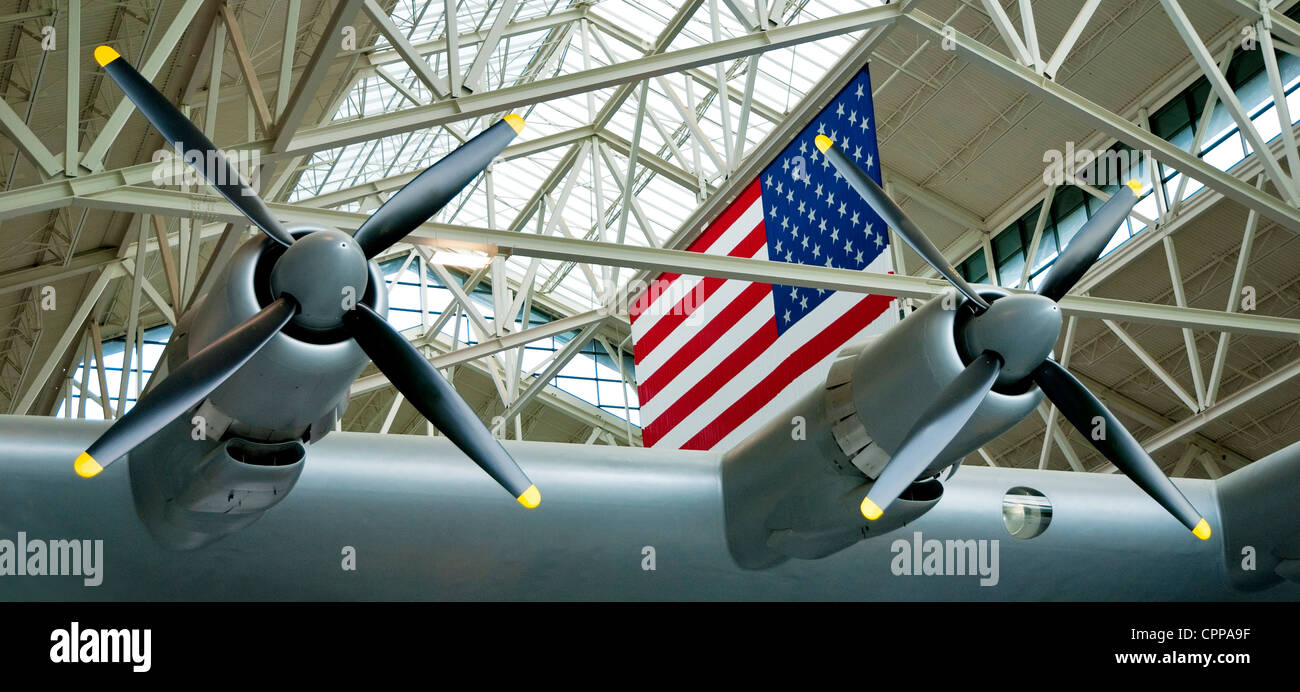 The American flag proudly hangs behind the wing of the Spruce Goose ...