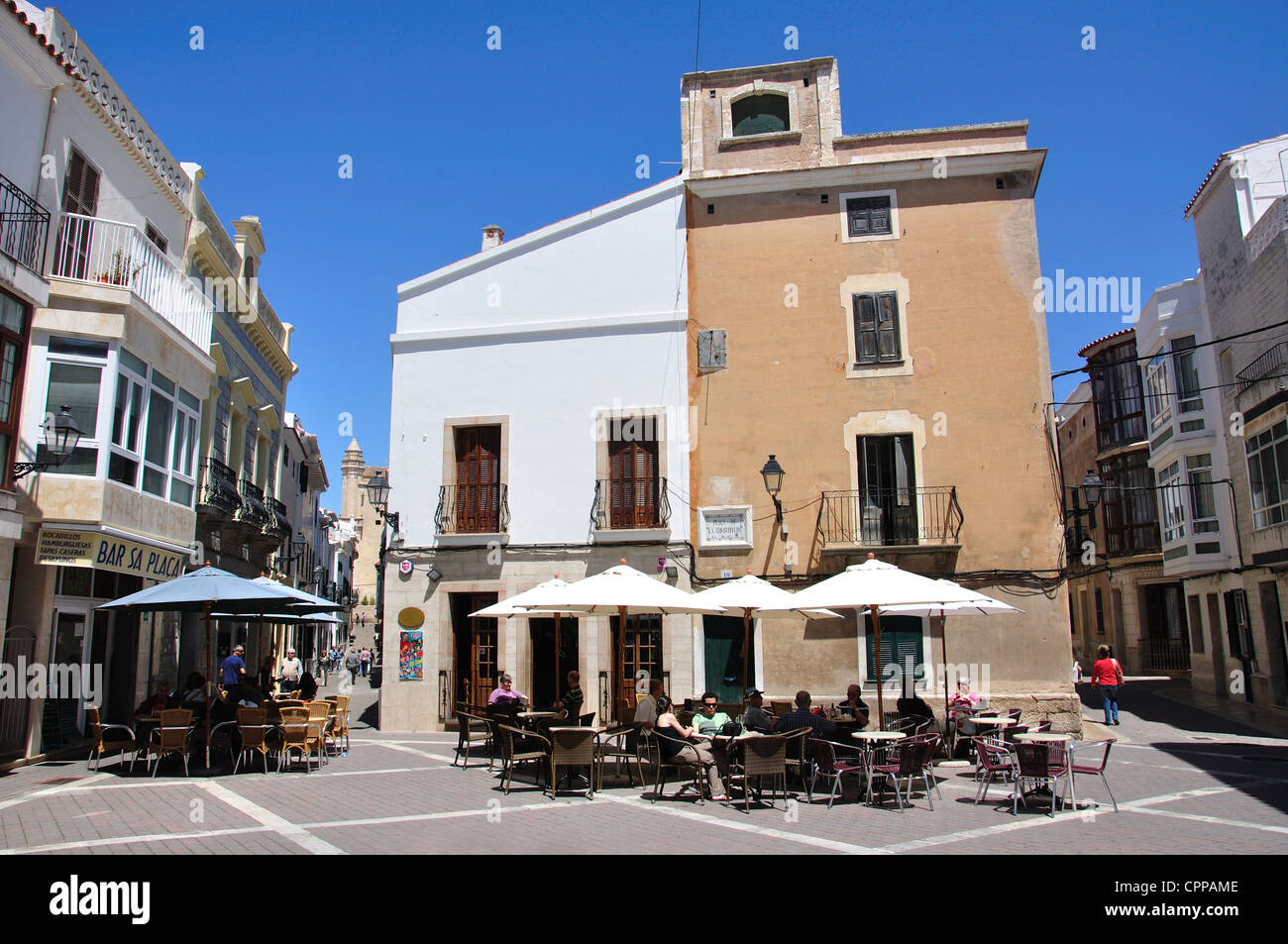 Plaza Constitucio, Alaior, Menorca, Balearic Islands, Spain Stock Photo ...