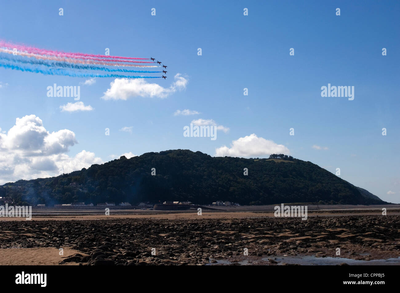Red Arrows in formation over North Hill, Minehead, Somerset Stock Photo ...