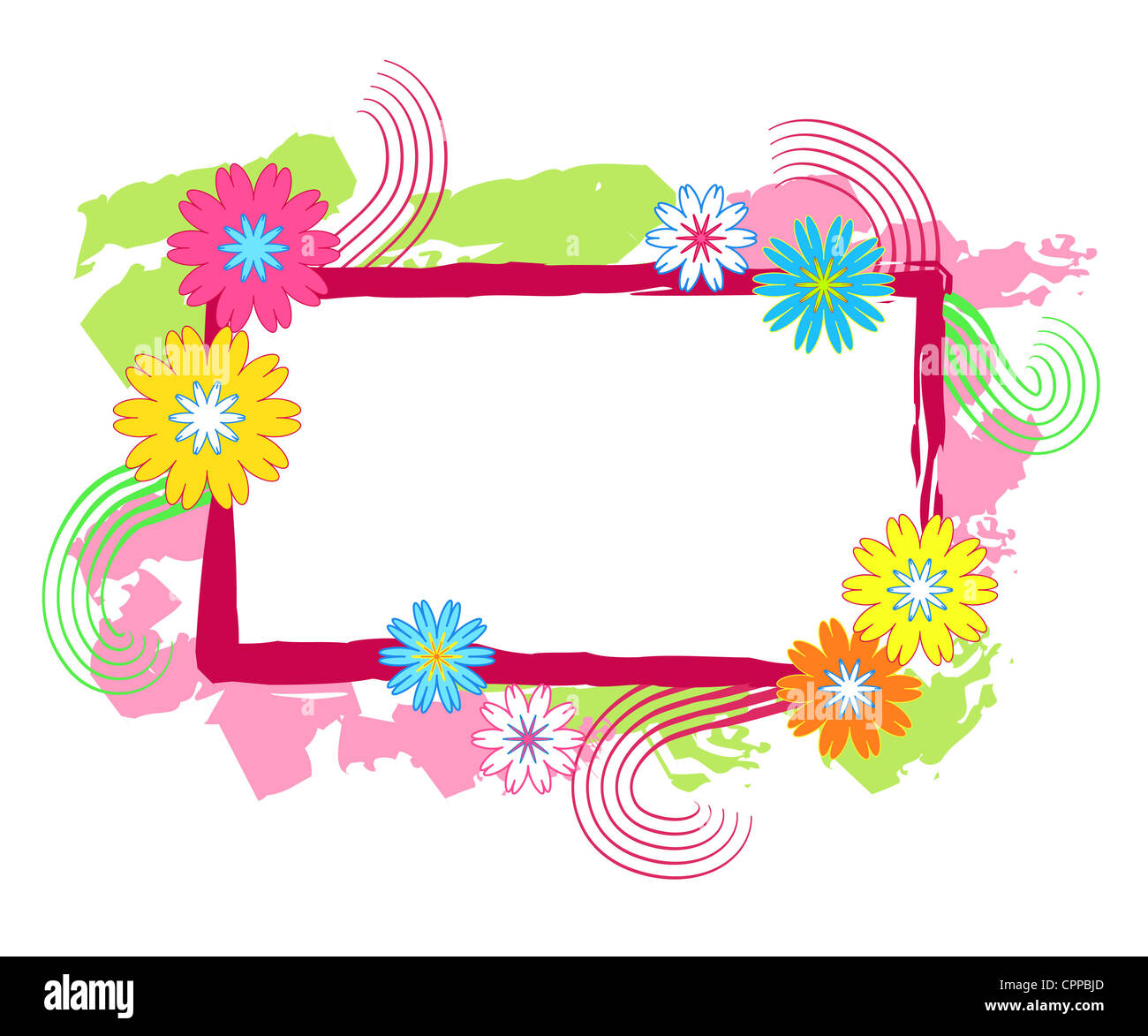 Colorful flowers frame with painting effect Stock Photo - Alamy
