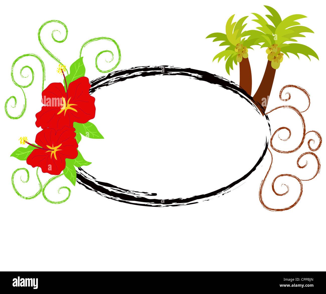 Tropical frame with hibiscus flowers and palm trees Stock Photo - Alamy