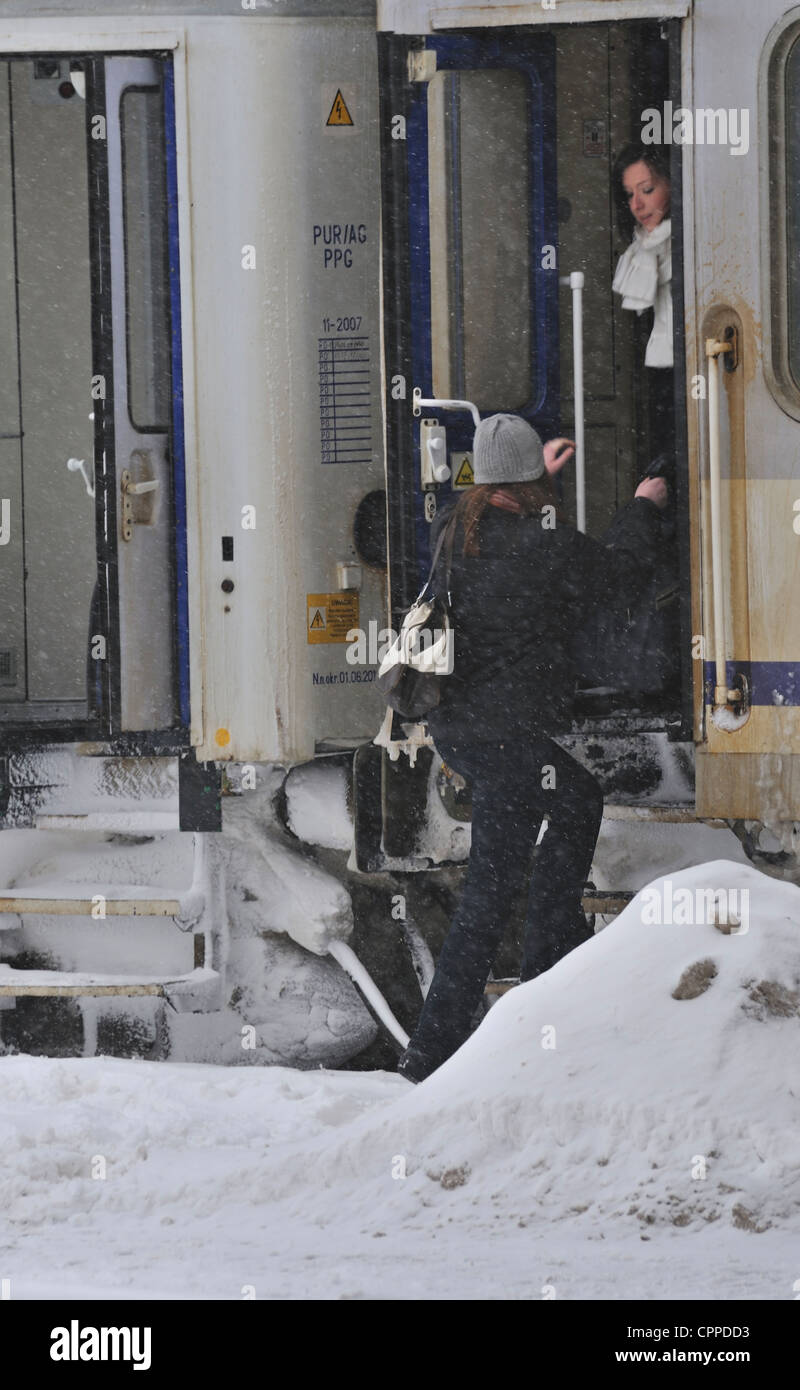 Railway station in winter, Radom, Poland Stock Photo - Alamy