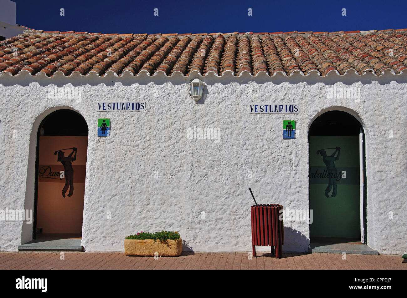 Male and female toilets at Golf Son Parc Golf Course, Son Parc, Menorca ...