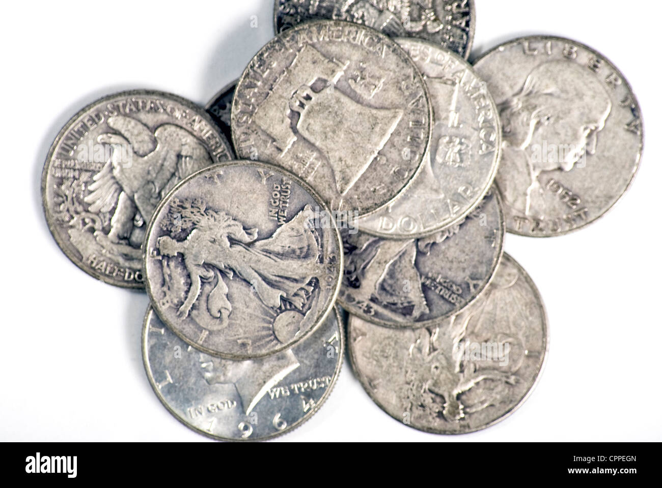 Old silver coins from the USA, half-dollars Stock Photo - Alamy