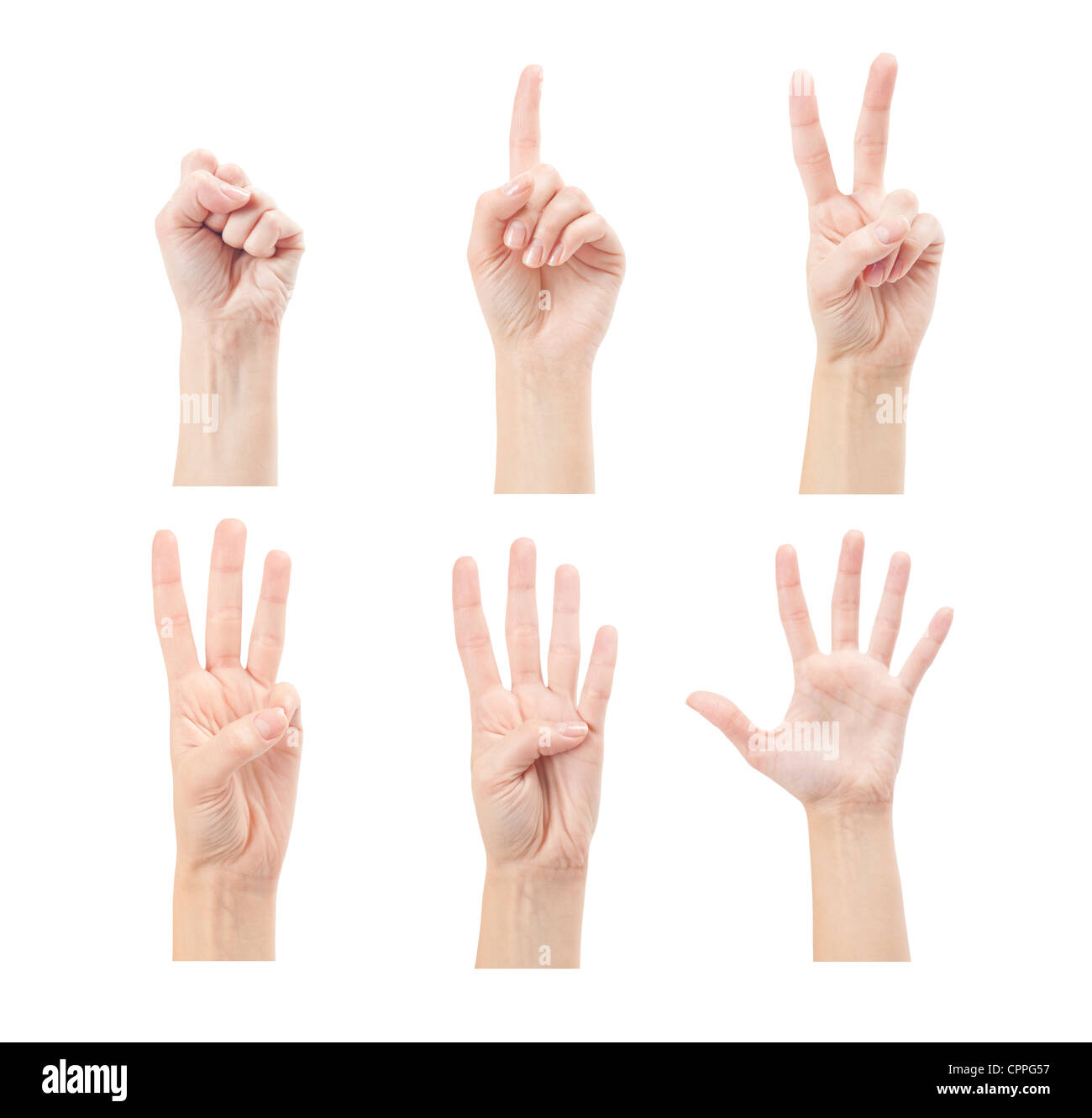 Counting woman hands (0 to 5) isolated on white background Stock Photo ...