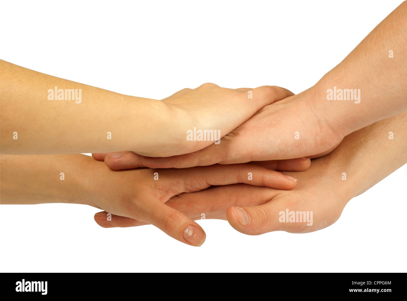 Many hands lying on top of each other Stock Photo - Alamy