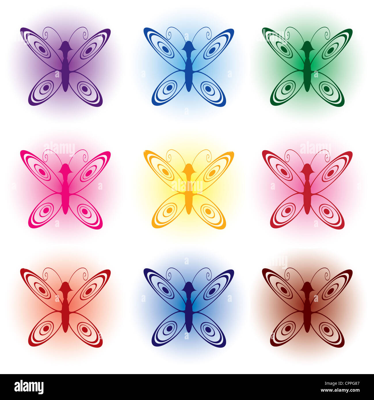 Set of colored abstract butterflies. Illustration on white background ...
