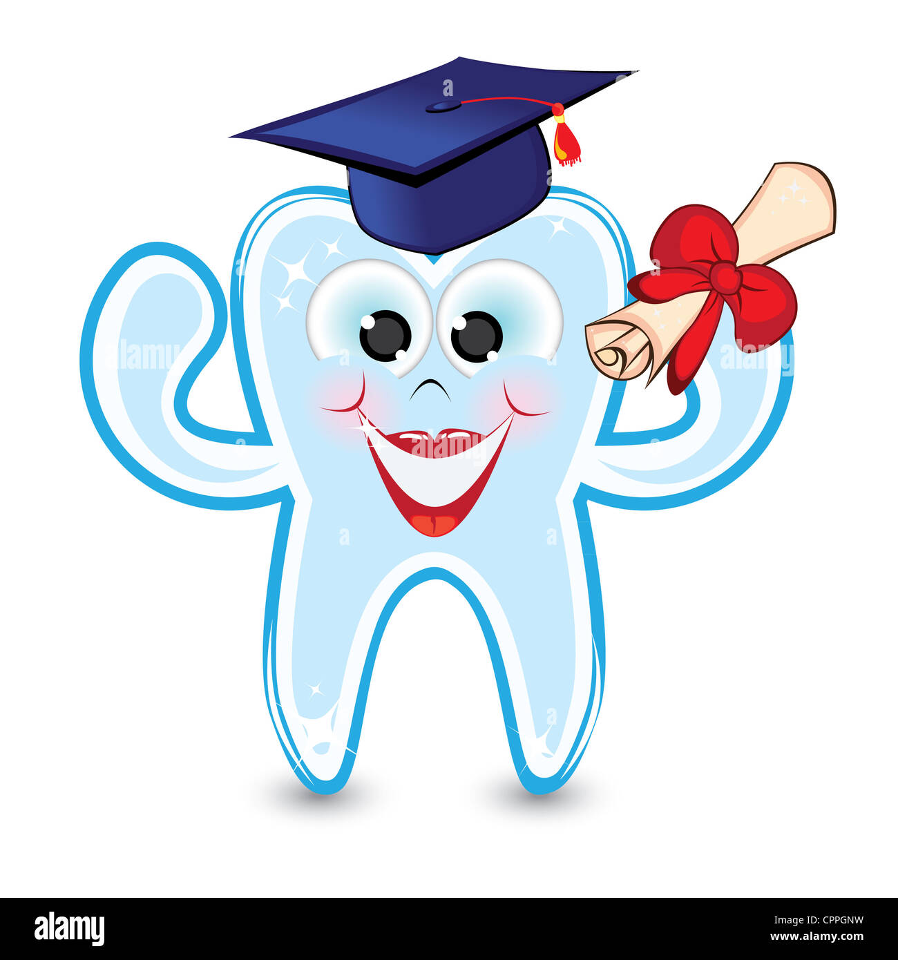 Smiley tooth wearing a graduation cap and holding a diploma Stock Photo ...