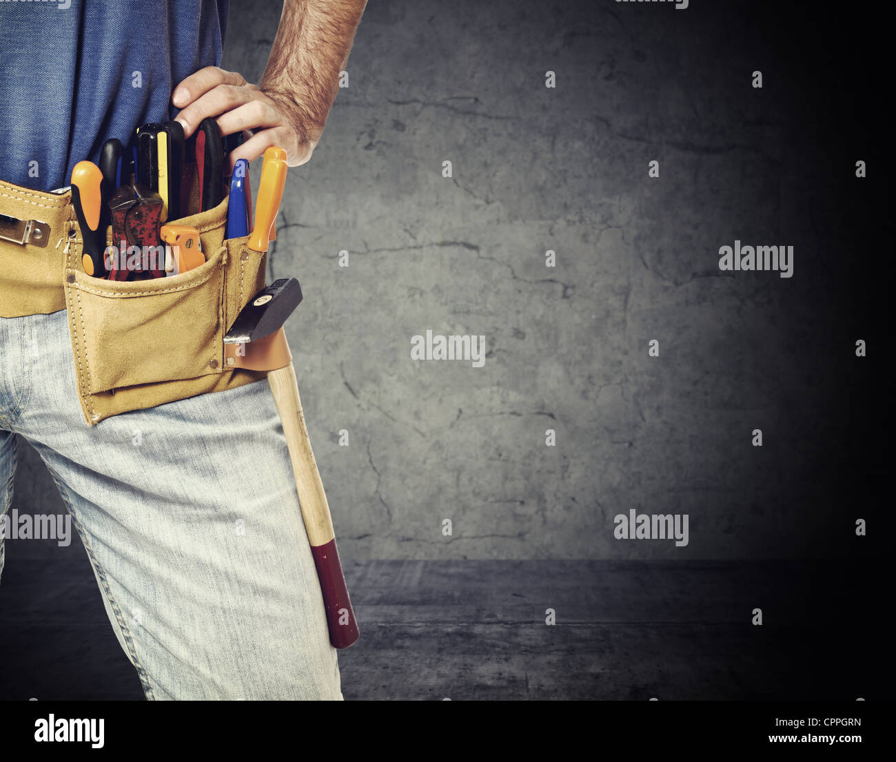 closeup image on handyman tool belt Stock Photo - Alamy