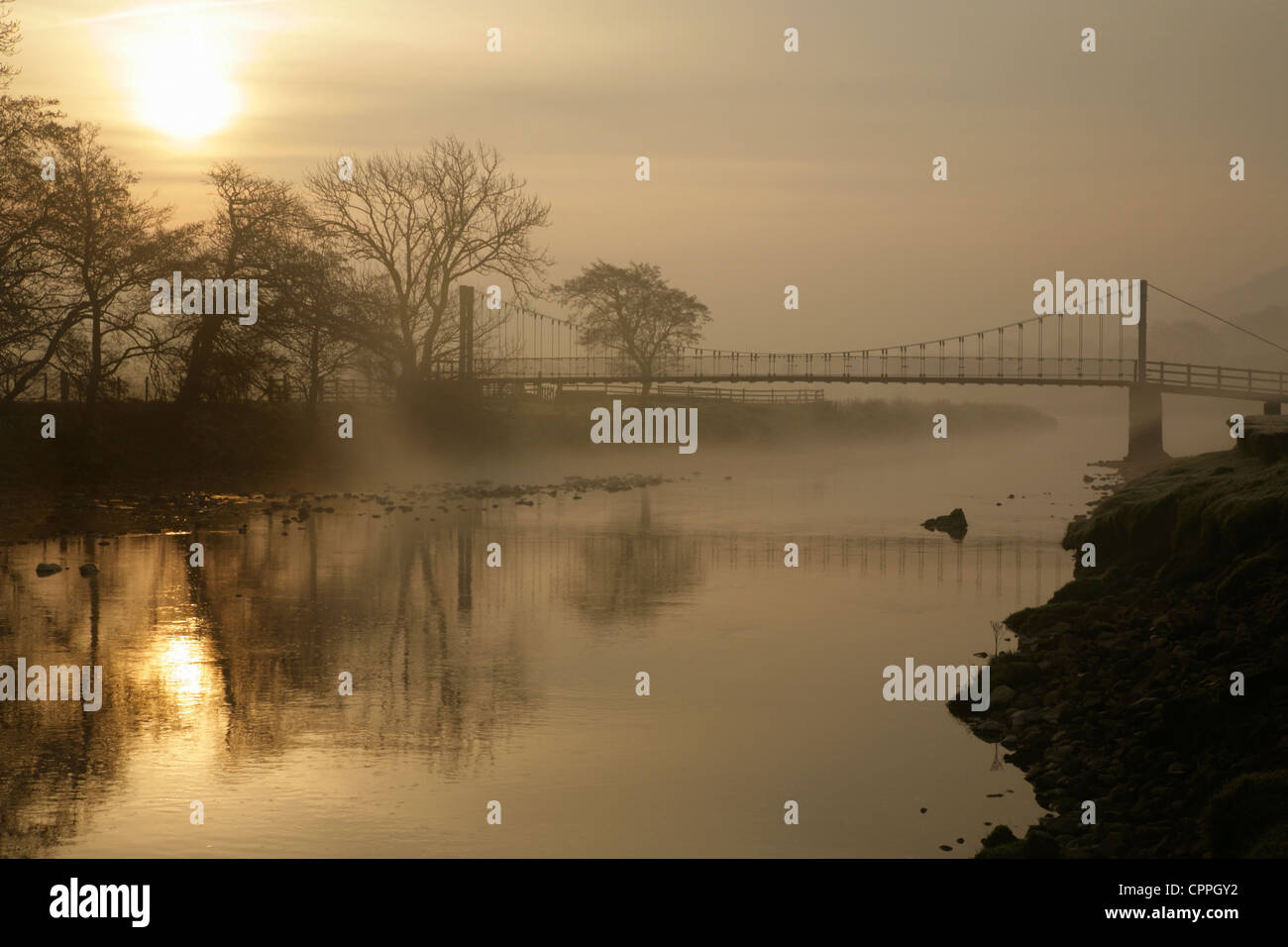 Suspension bridge over the River Swale near Reeth, Swaledale, Yorkshire ...