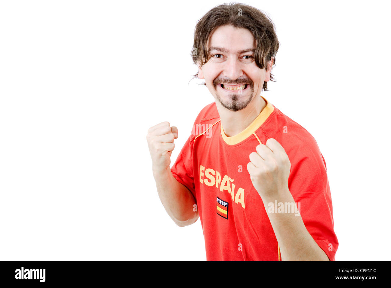 happy spanish man supporter, isolated on white Stock Photo - Alamy