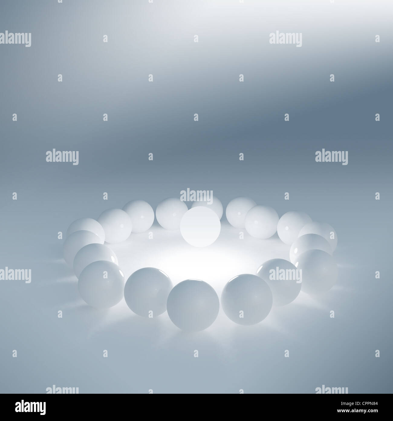 3d render illustration: one lighting sphere among simple white ...