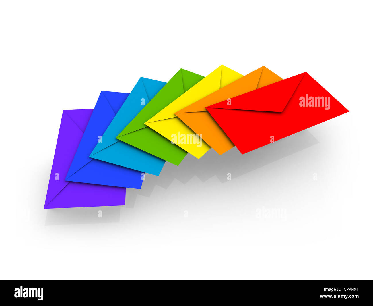 Colorful envelopes isolated on white background as a metaphor of happy ...