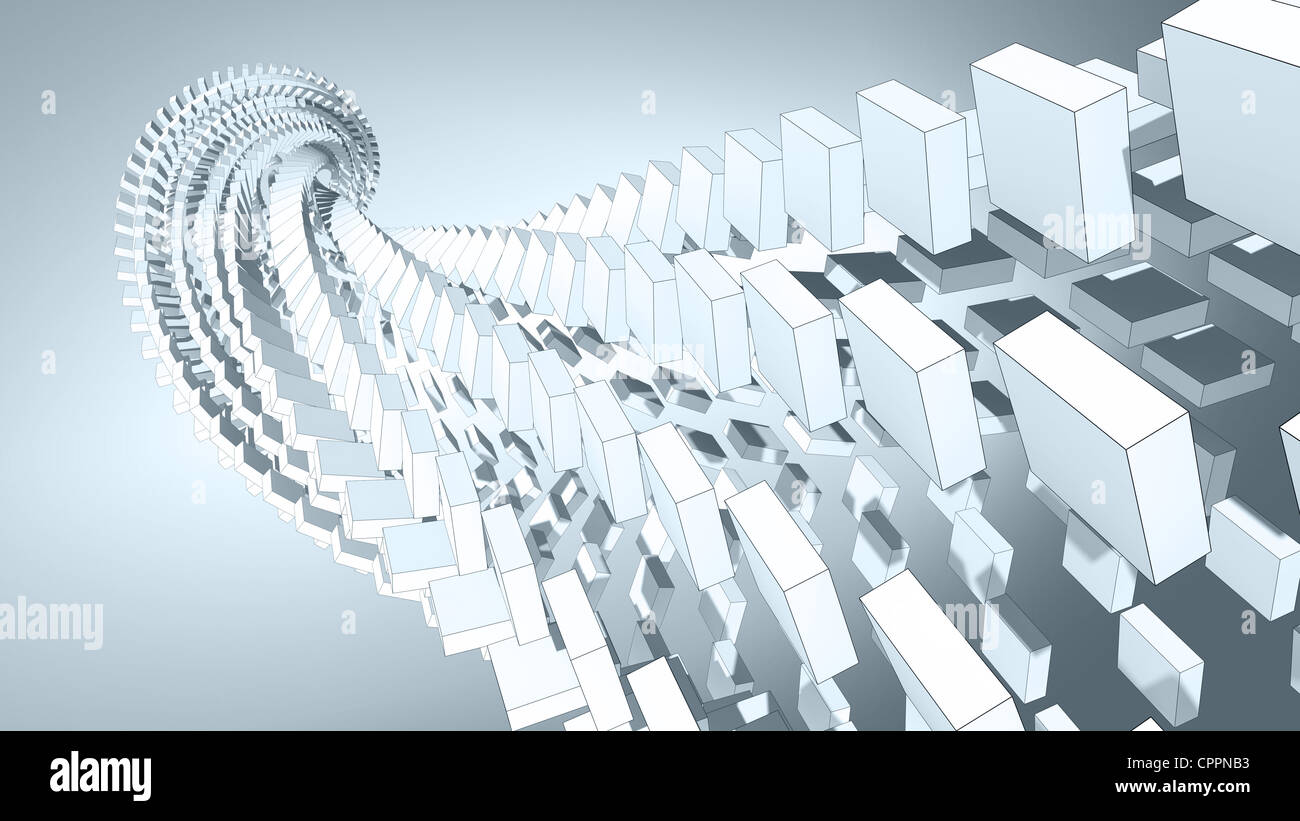 3d abstract background illustration with spatial helix made of boxes ...