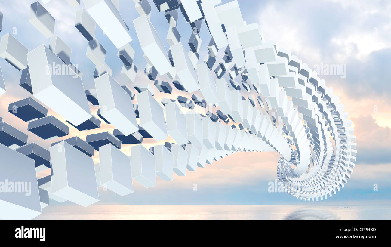 3d abstract background illustration with spatial helix made of boxes ...