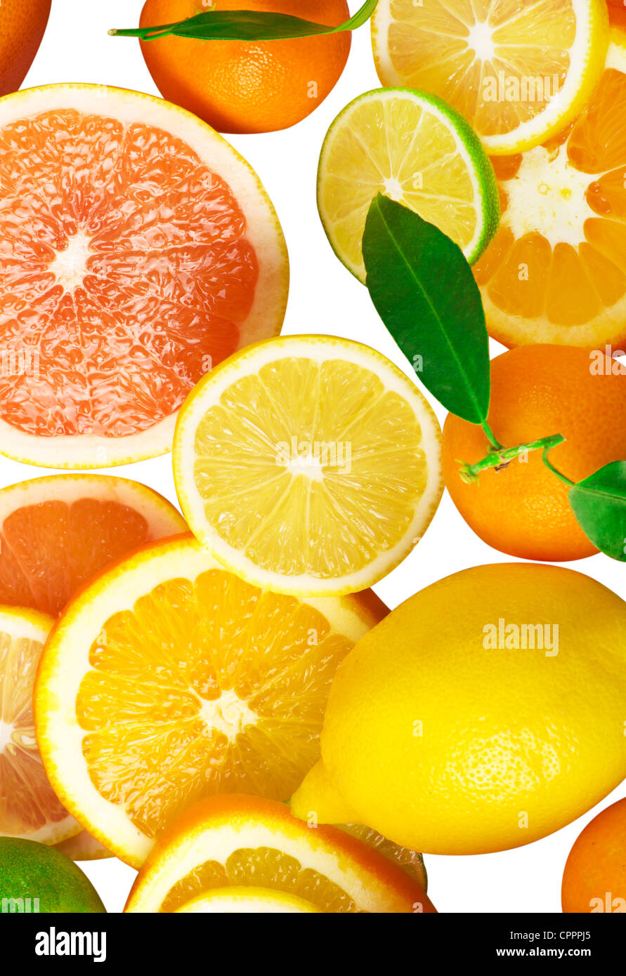 Mix of citrus slice isolated on white Stock Photo - Alamy