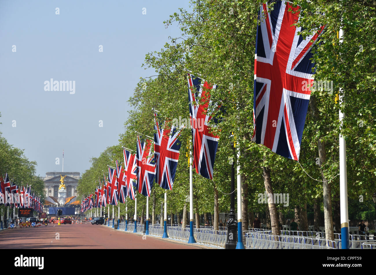 Union Jack flags flying high on The Mall in celebration of Queen ...
