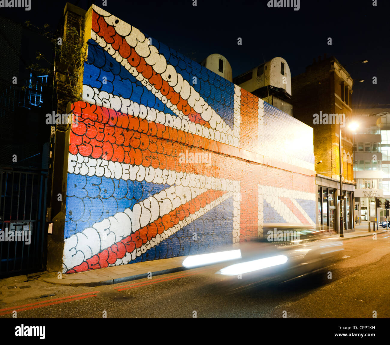 Huge Union Jack painted on a brick wall in Shoreditch, London, UK Stock ...