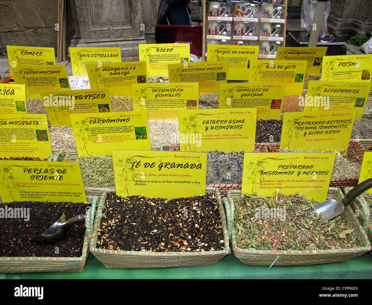 Spain Andalusia Granada Herbs and tea sale at cathedral area Stock ...