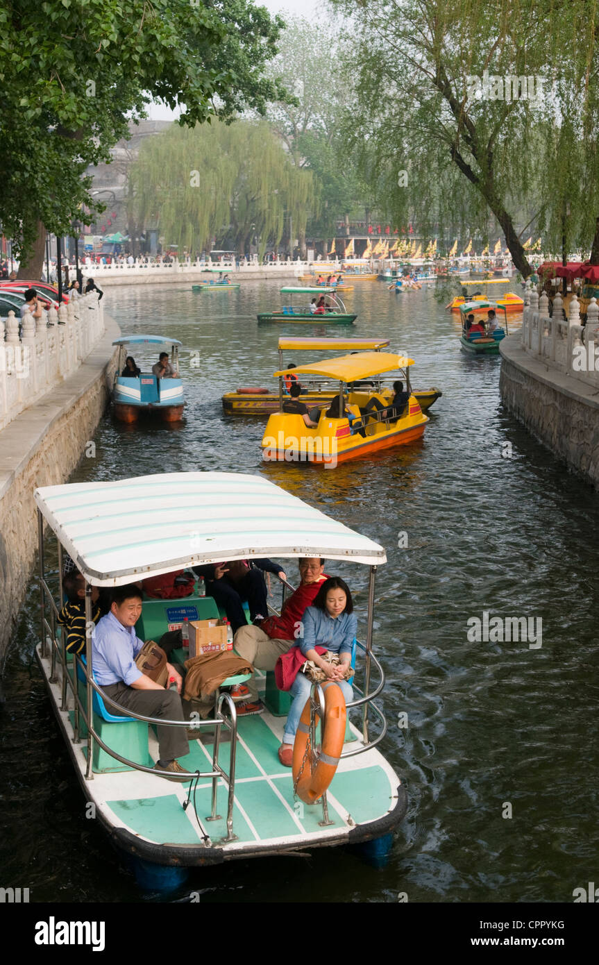 Paddle boats on Hou Hai Lake in the Houhai bar area, Beijing, China ...
