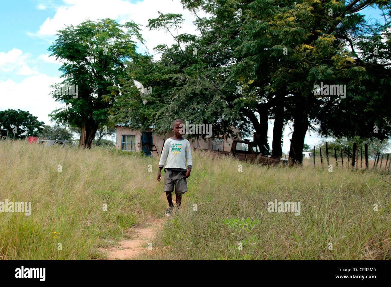 Children go home to their shacks in the Okakarara township Stock Photo ...