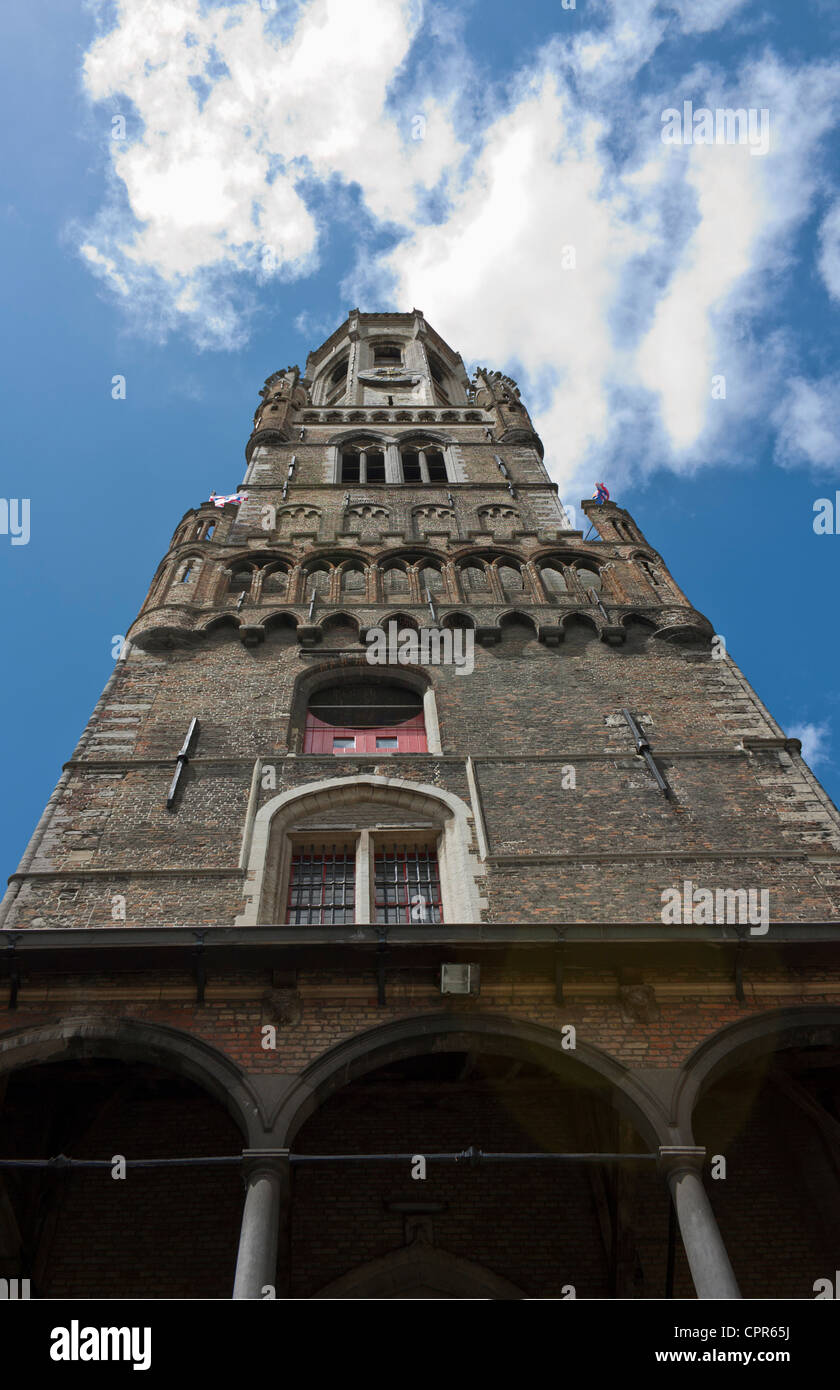 View of Belfort Tower from inner courtyard, Market Square, Bruges ...