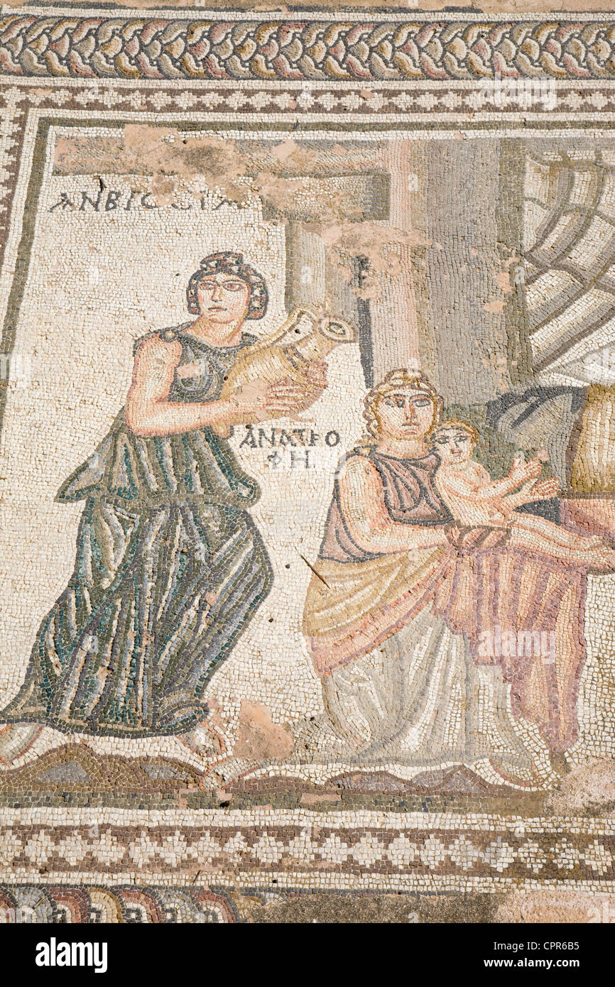 Part of a Roman mosaic in the Archaeological Park, Paphos, Cyprus Stock ...