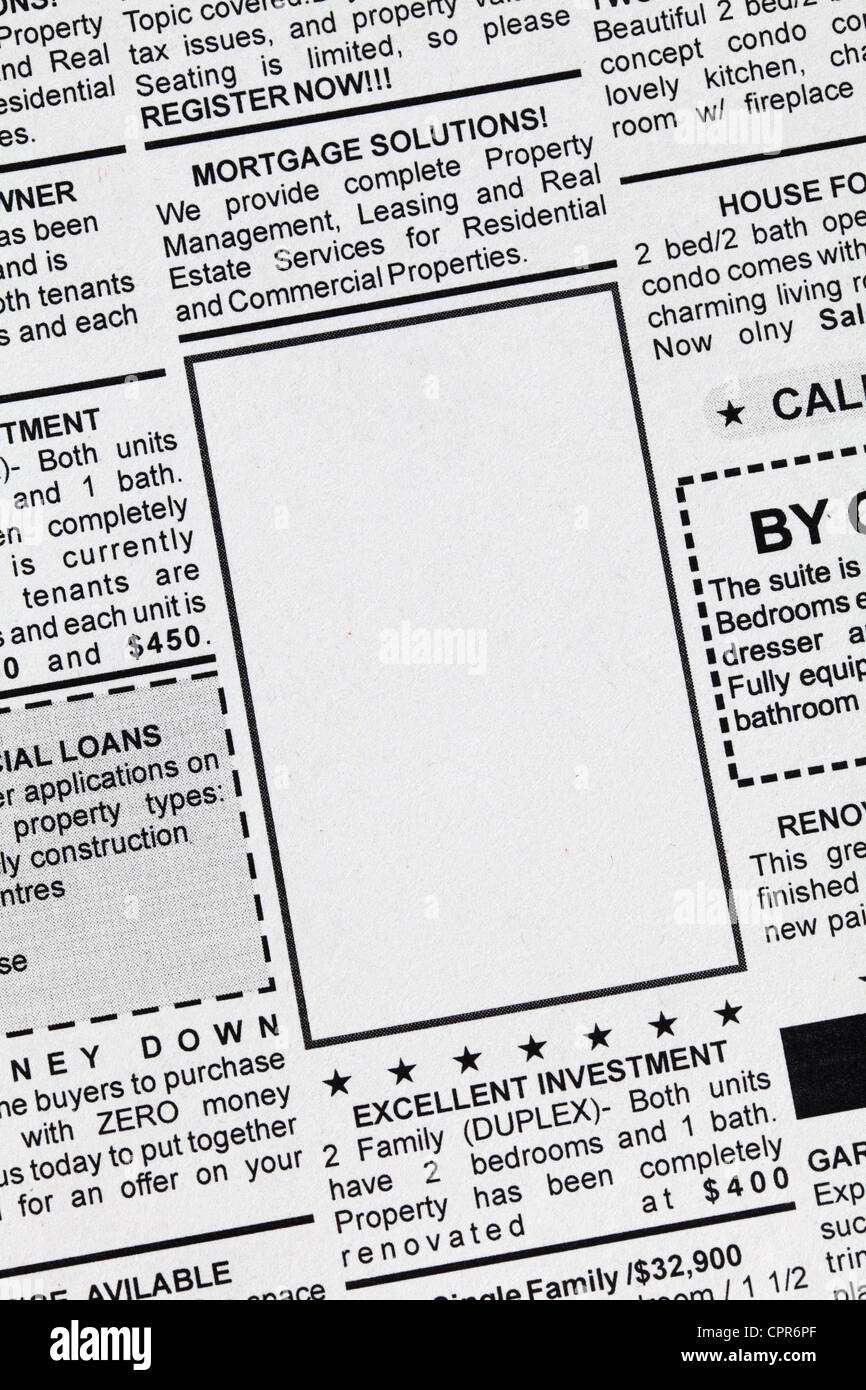 Fake Classified Ad, newspaper, business concept Stock Photo - Alamy