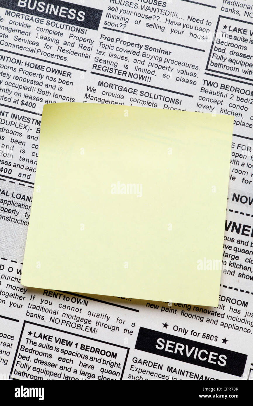 Fake Classified Ad, newspaper and sticky note Stock Photo - Alamy