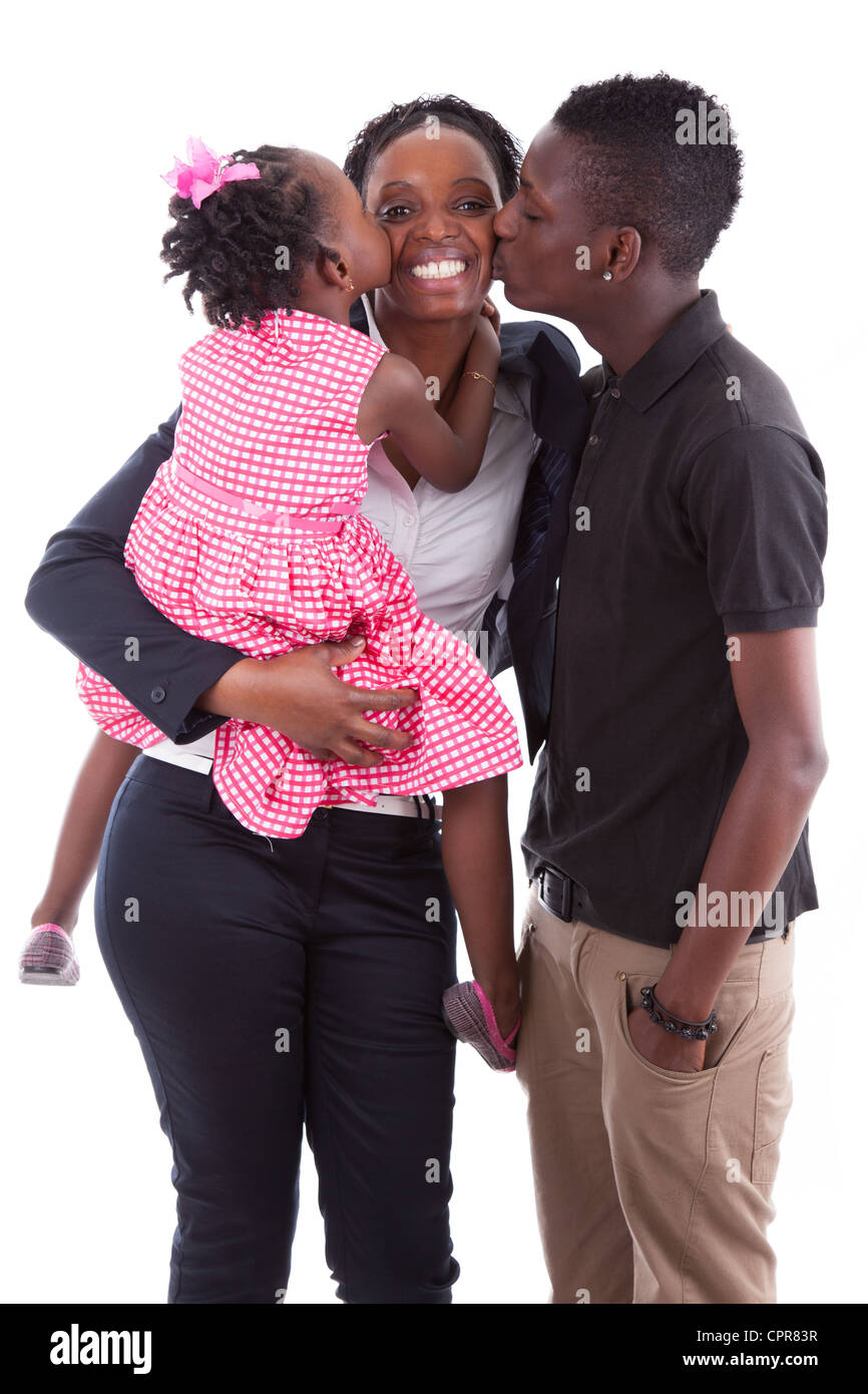 Happy african mother with her children's, isolated on white background ...