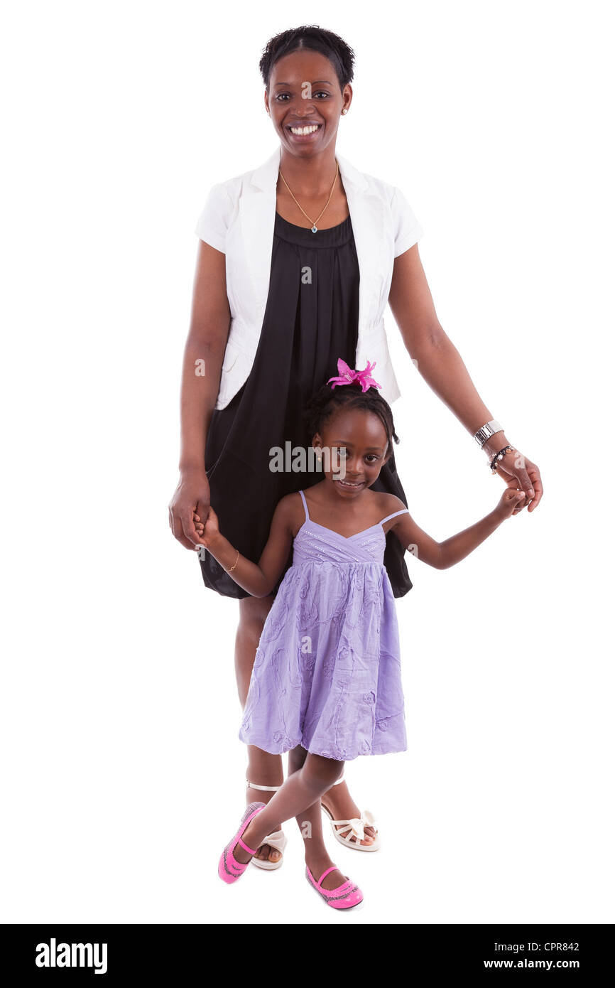 Happy african mother with her daughter, isolated on white background ...