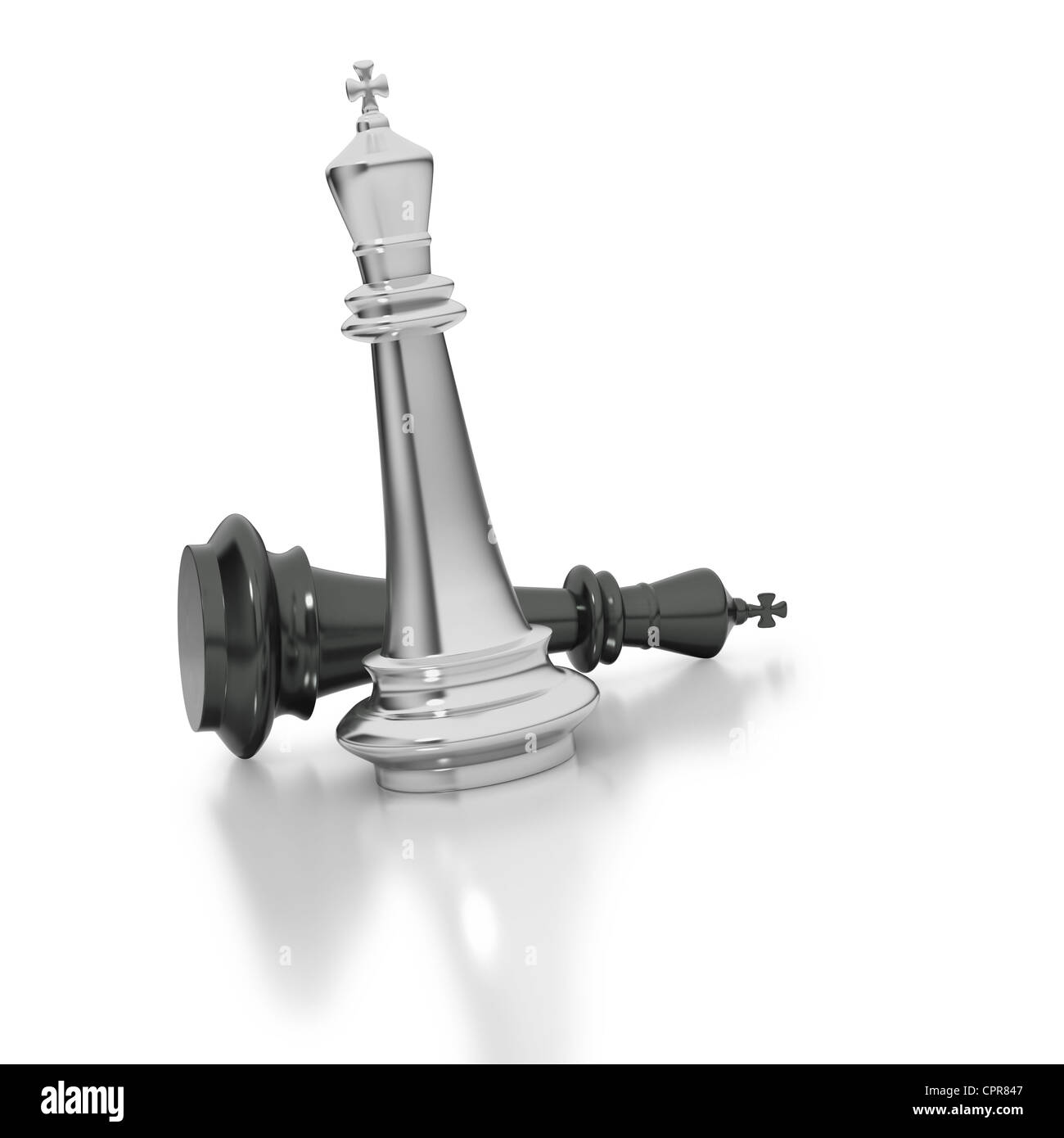 Check mate chess pieces with white over black king Stock Photo - Alamy