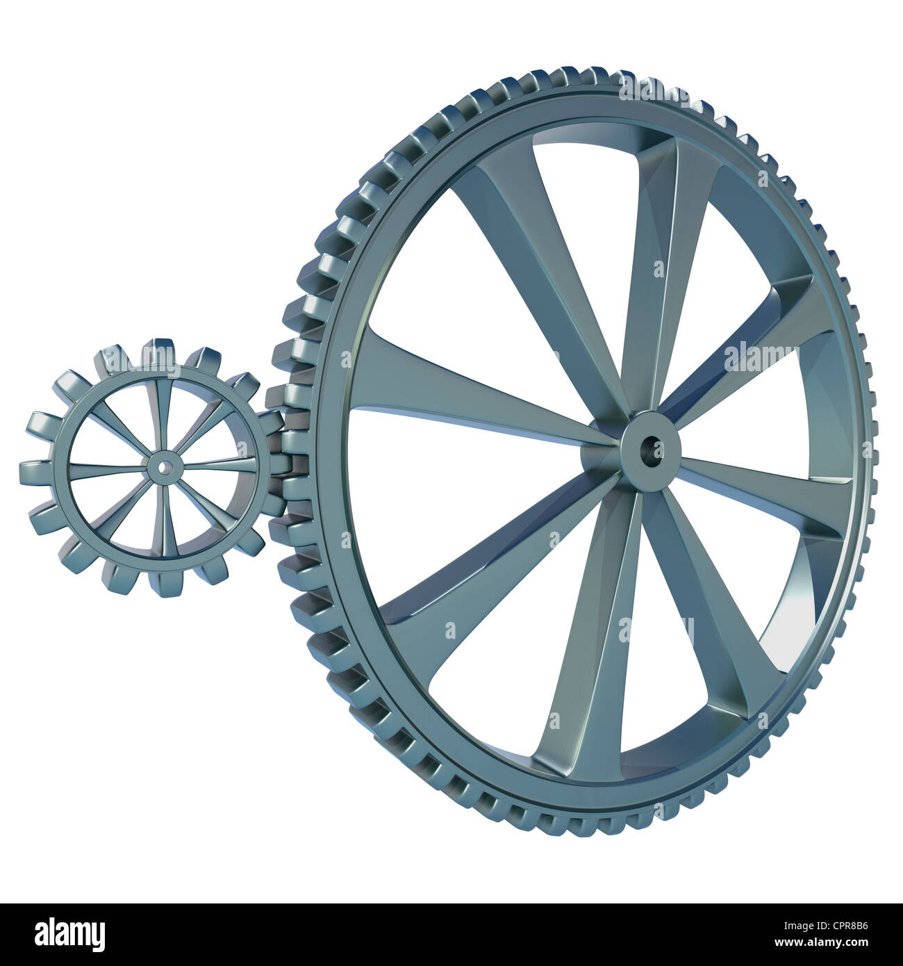 Large Gear with a Small Cog, a Burnished Metal Finish on white ...