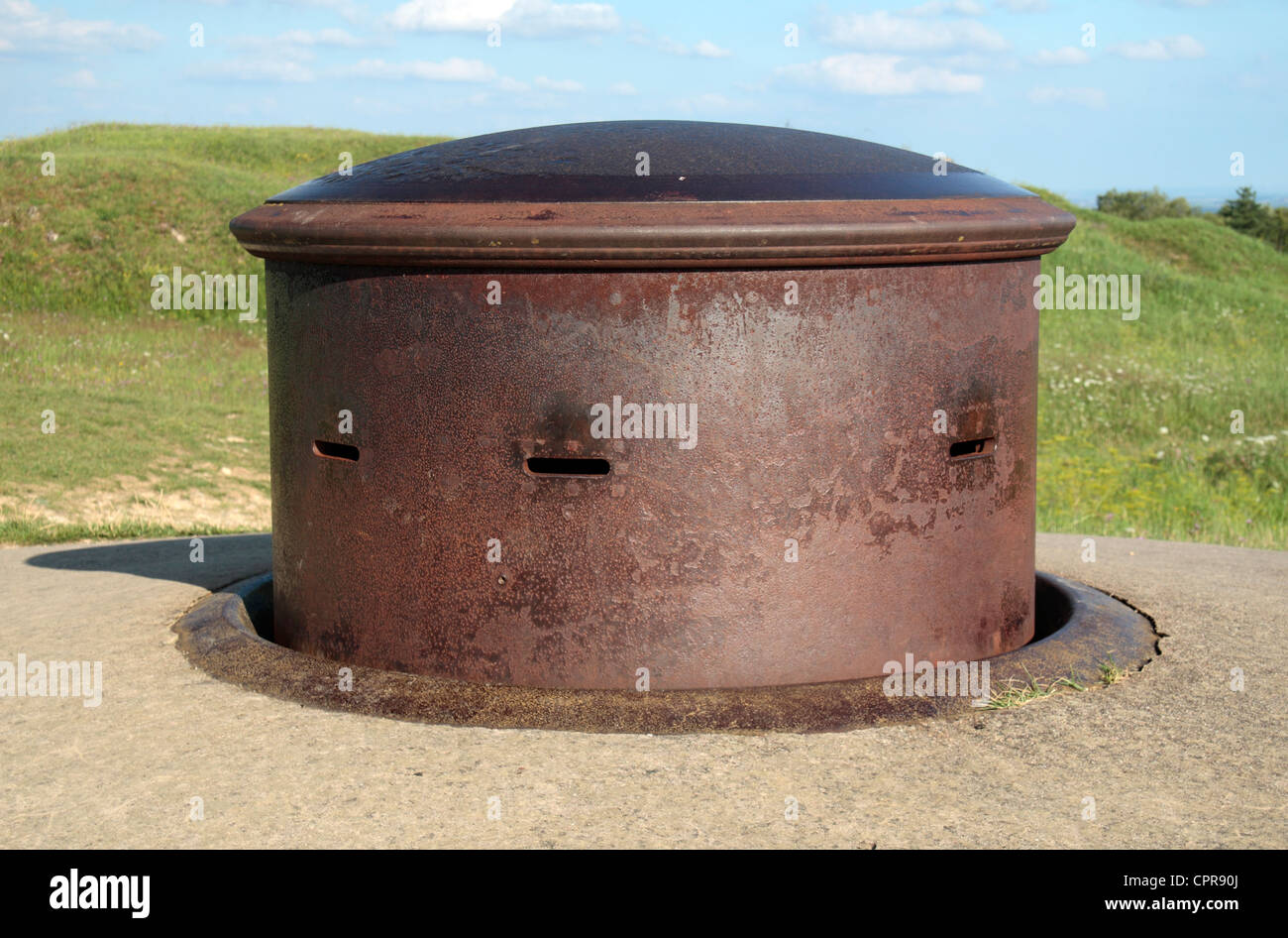 A rising observation turret on Fort Douaumont, near Verdun, France ...