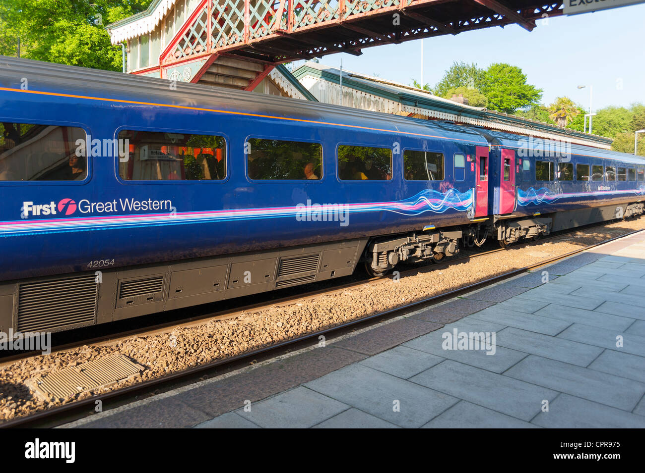 First Great Western Train waiting at the platform in St Austell station ...