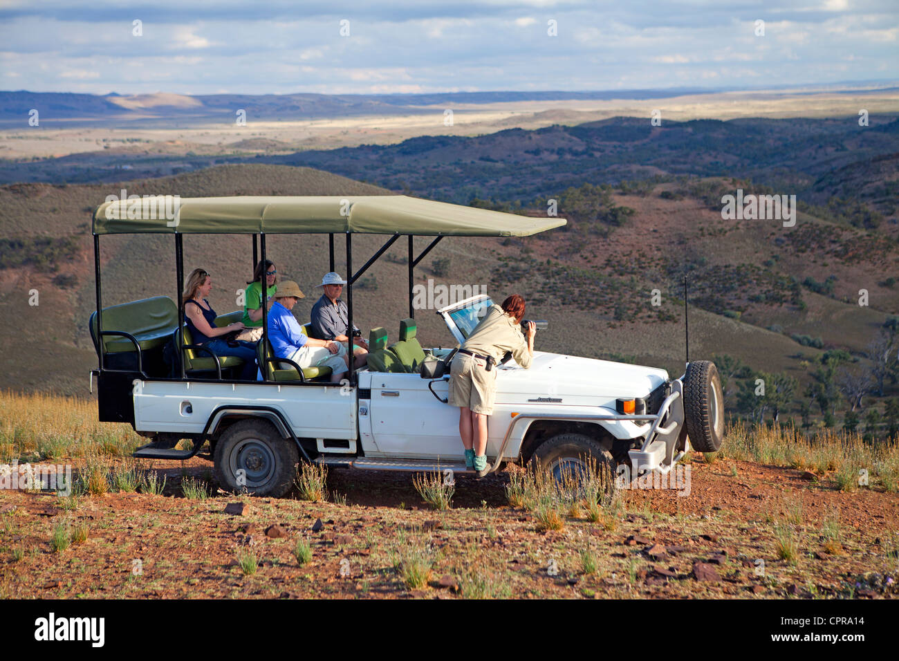 Guests spotting for wildlife on Arkaba Station in South Australia's ...