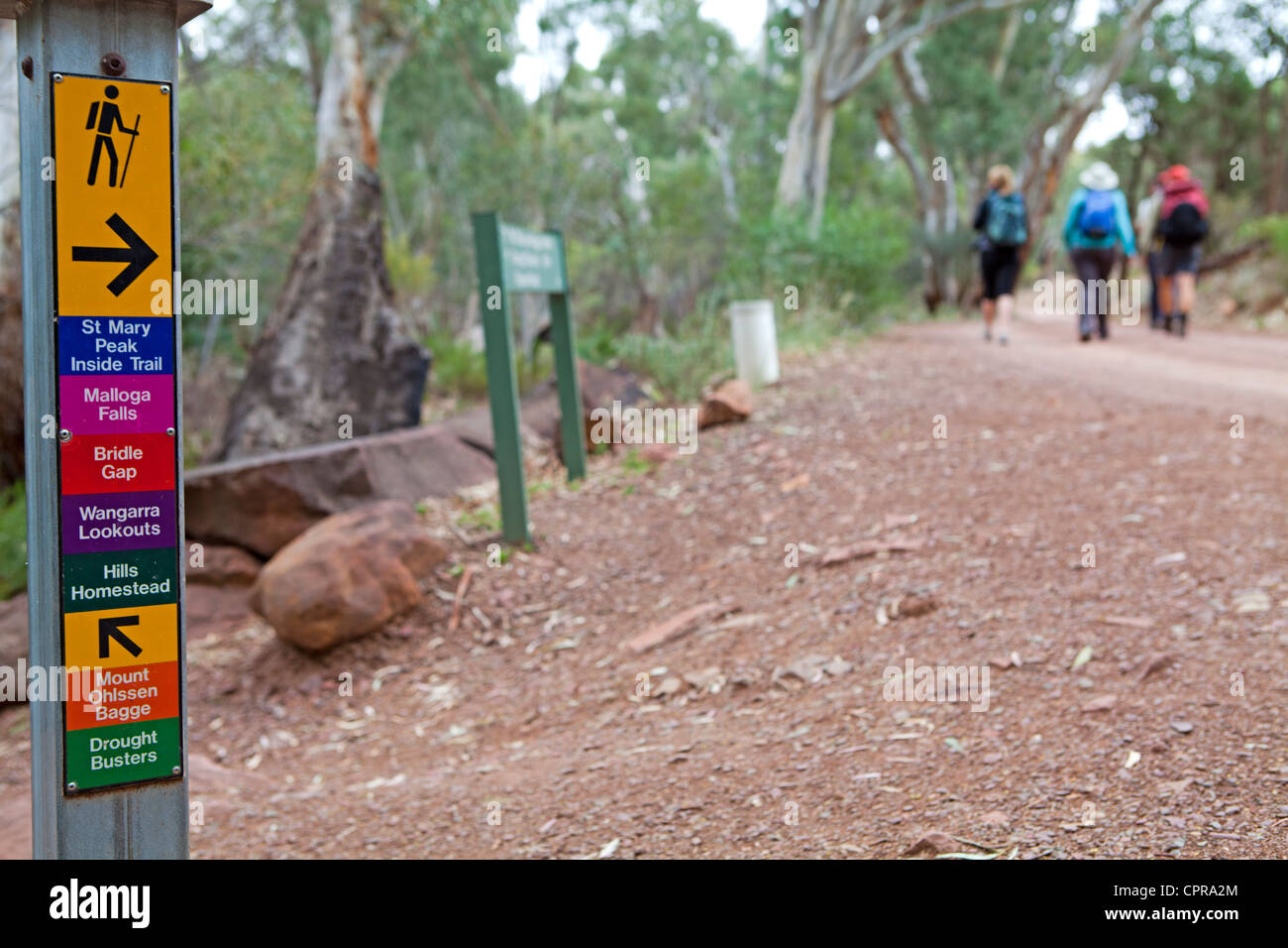 Walking trail signs at WIlpena Pound in South Australia's Flinders ...