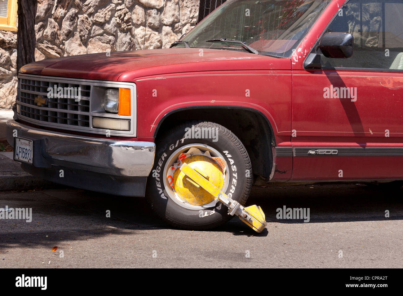 Wheel clamp mounted on truck - USA Stock Photo - Alamy